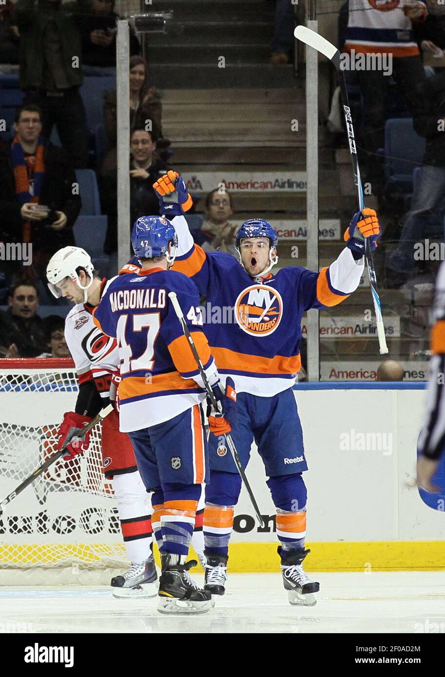 Michael Grabner, right, of the New York Islanders celebrates his second ...