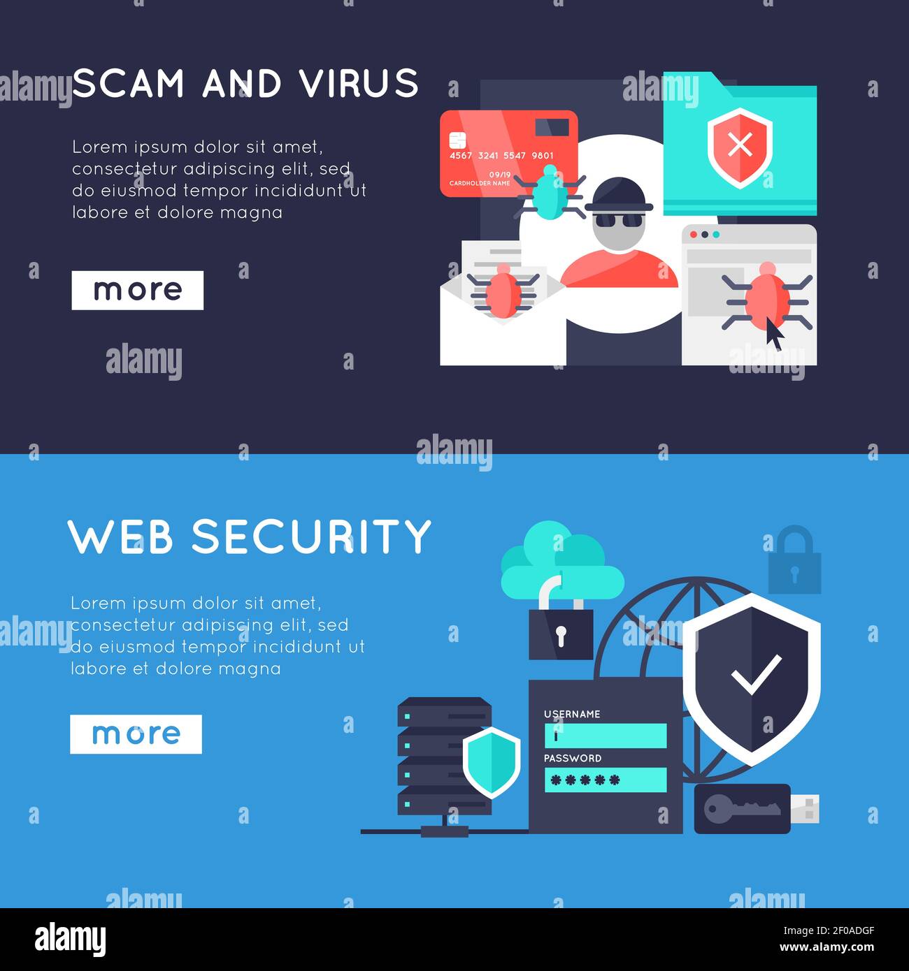 Computer security horizontal banners with web protection spam and virus ...