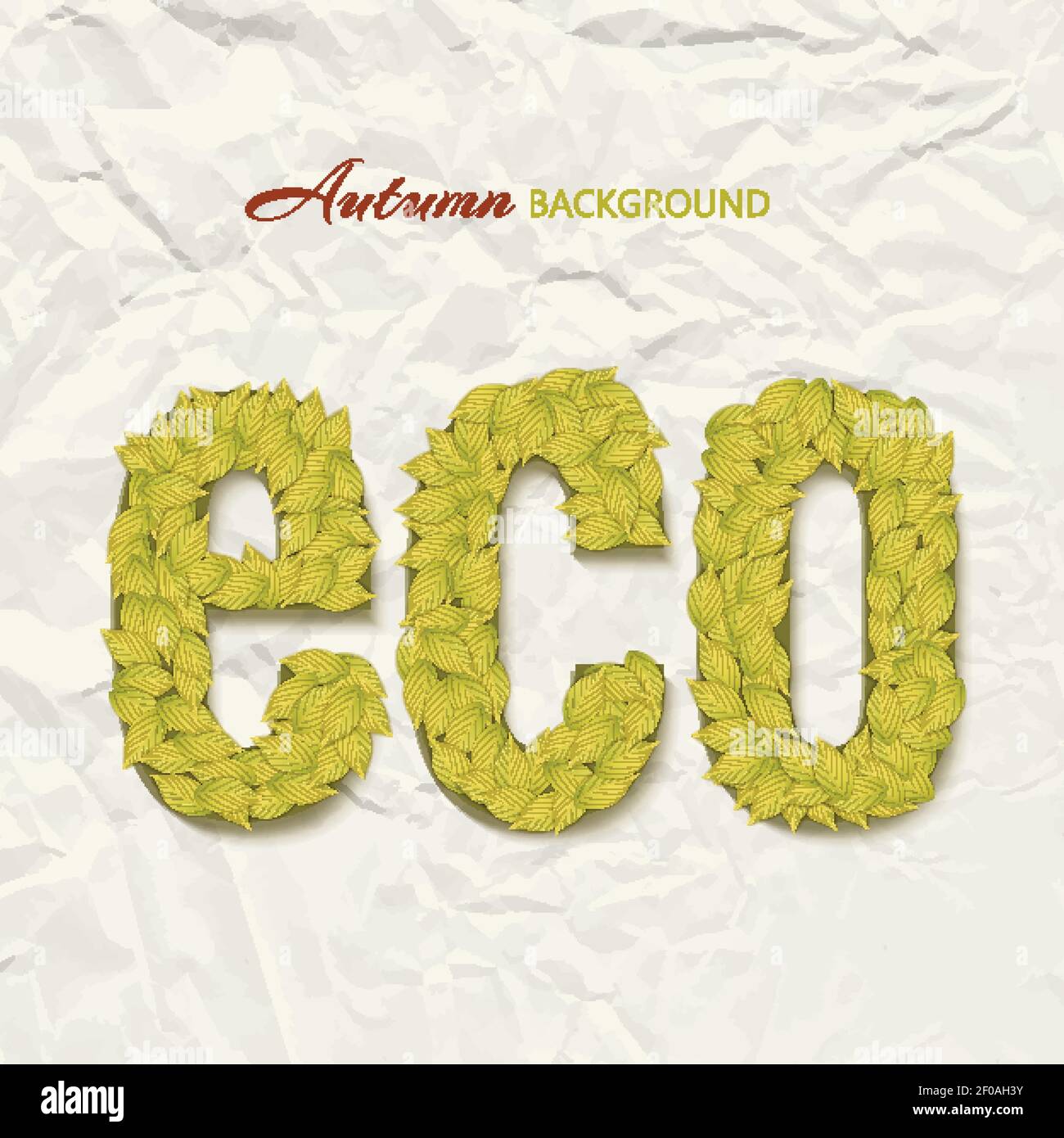 Autumn theme design on wrinkled paper background with eco letters made ...