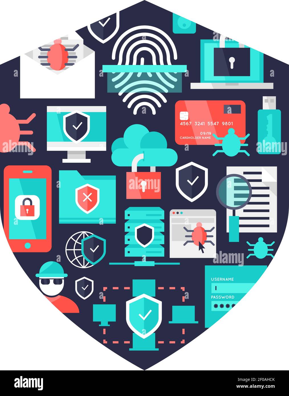 Computer security decorative elements in shield shape with protected ...