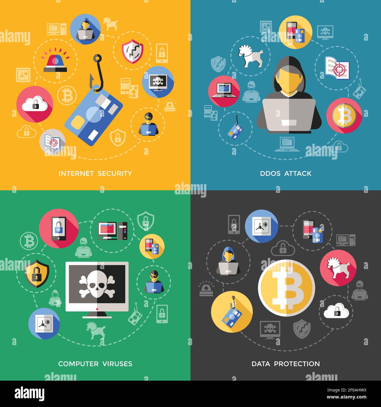 Internet security concept with attack of computer viruses data ...