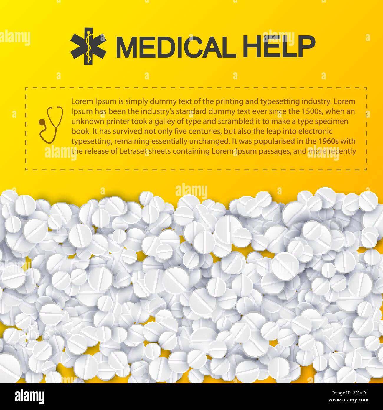 Healthy medical help template with pills and place for your text on ...