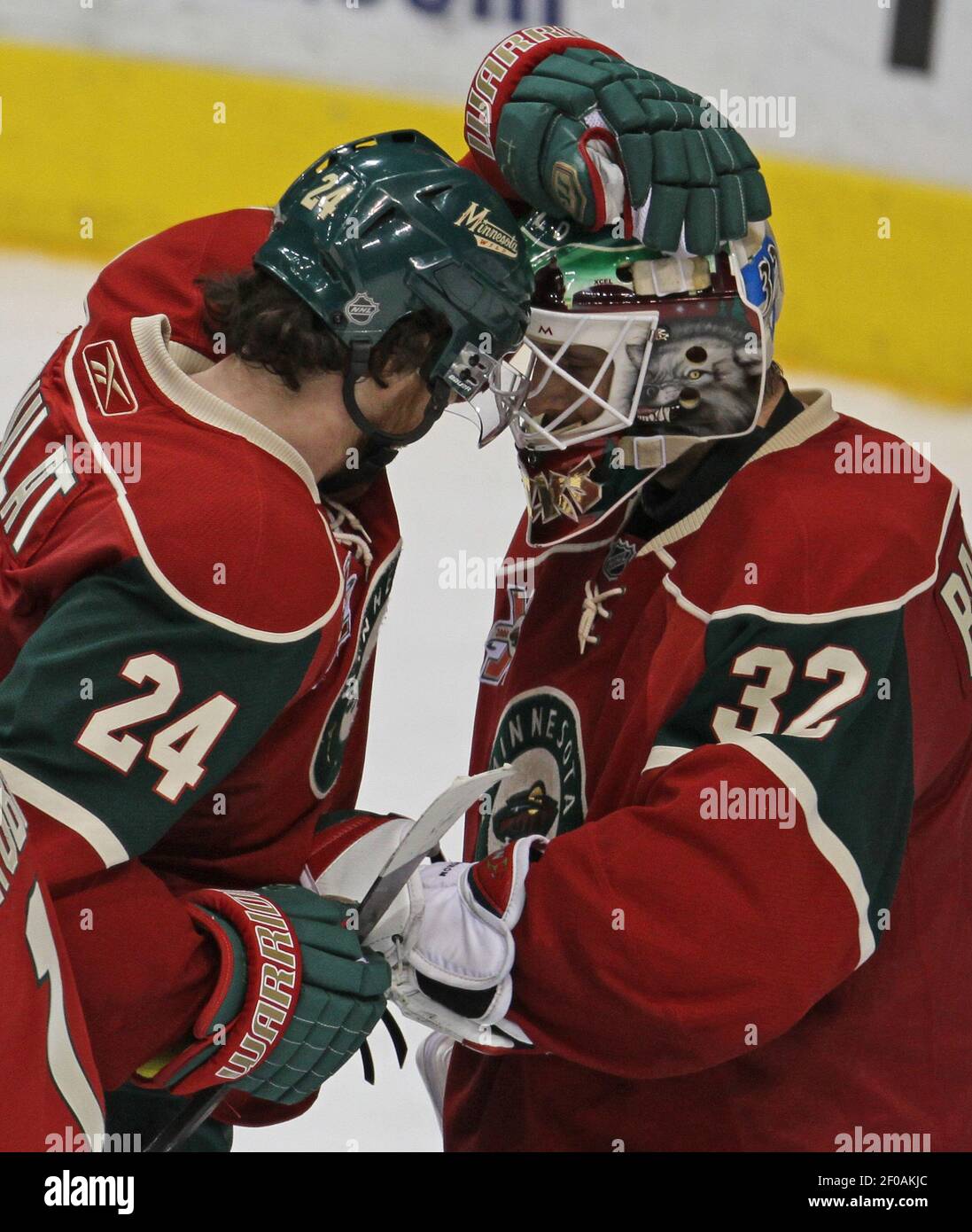 Minnesota Wild goalie Niklas Backstrom, right, and teammate Martin ...