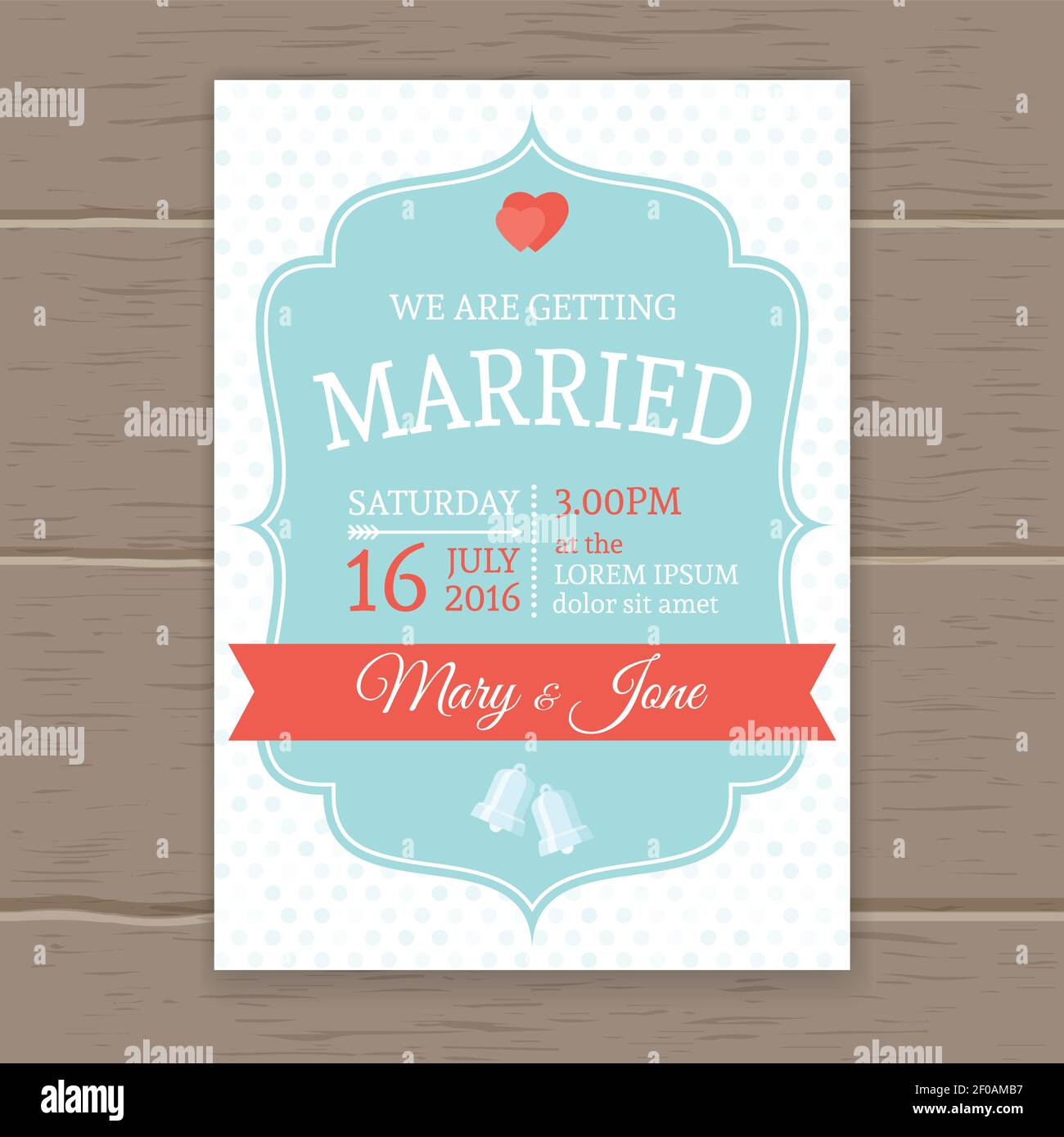 Flat wedding invitation with polka dots blue pattern and space to ...