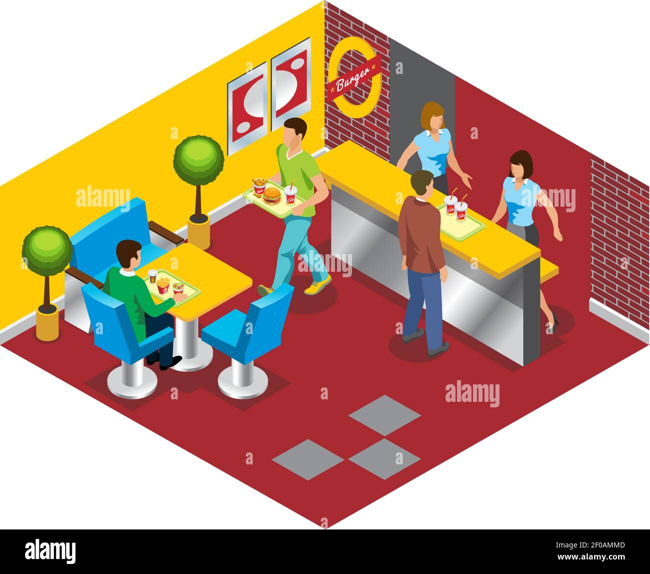 Isometric fast food restaurant concept with workers people buying and ...