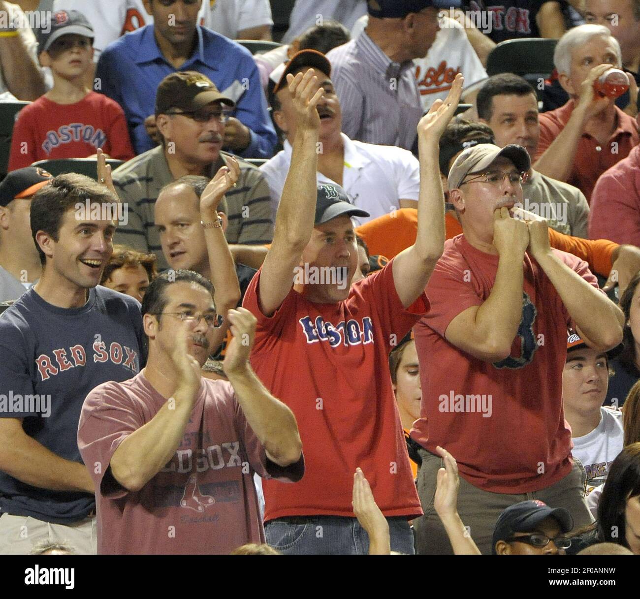 Red Sox fans cheer as Boston faced the Baltimore Orioles at Oriole Park ...