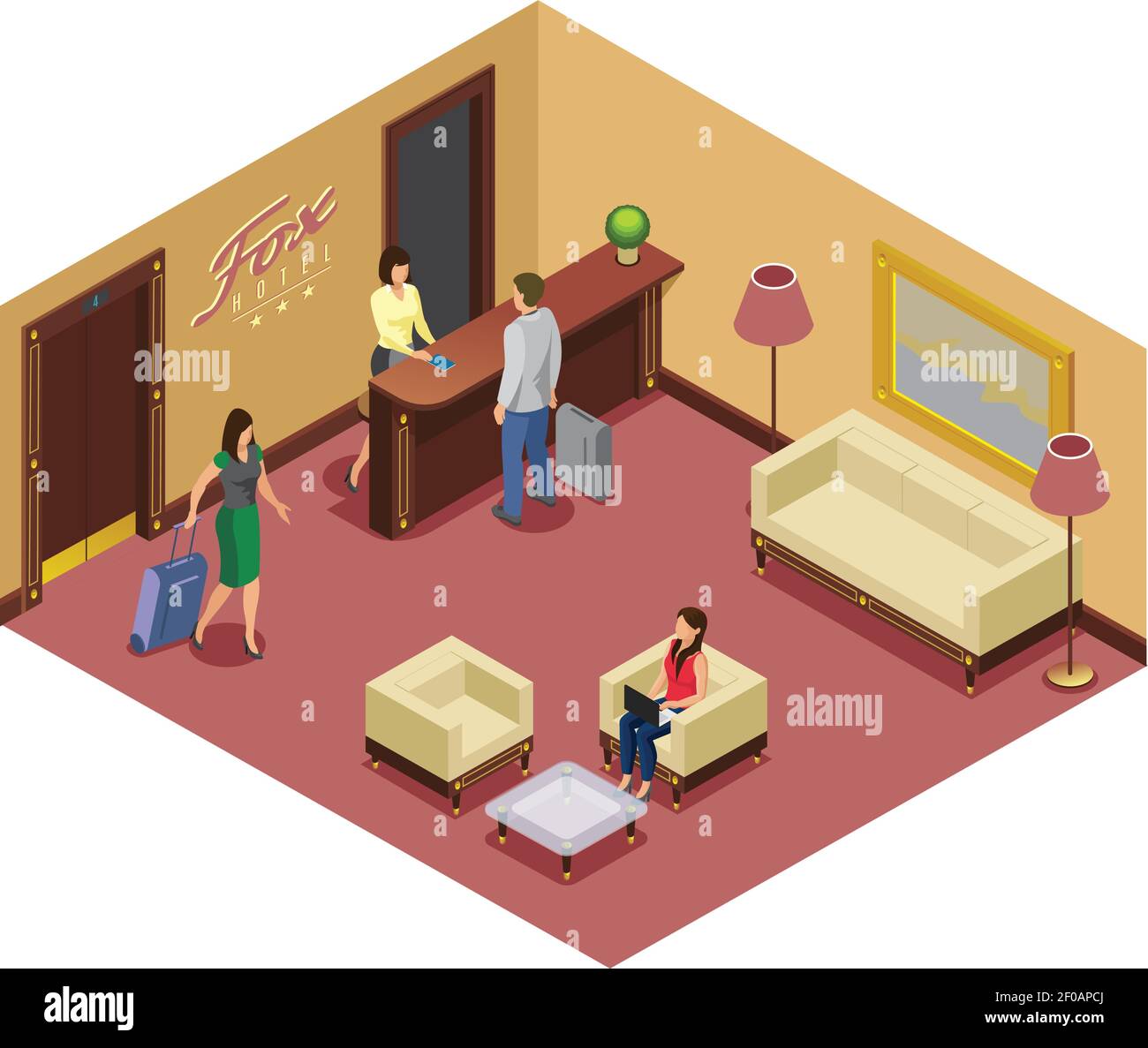 "Isometric Hotel Reception Template Stock Vector Image & Art - Alamy