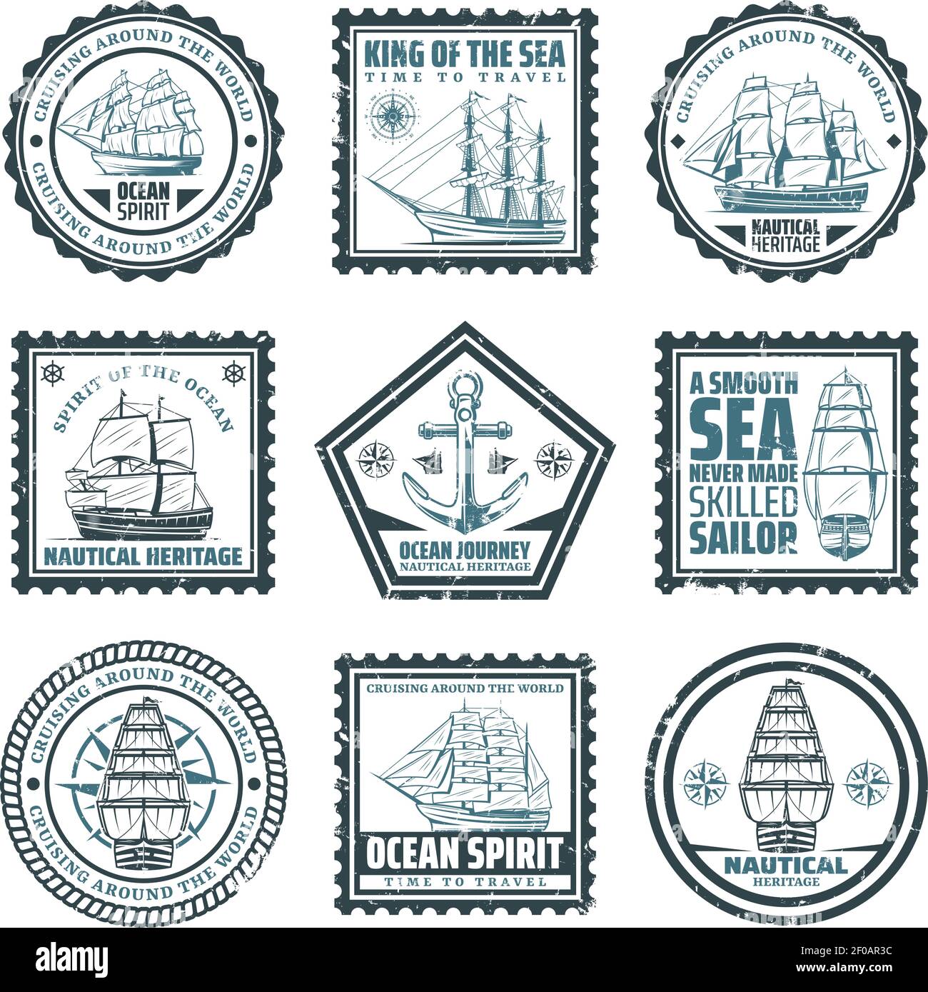 Vintage ships and vessels stamps set with inscriptions boats ...