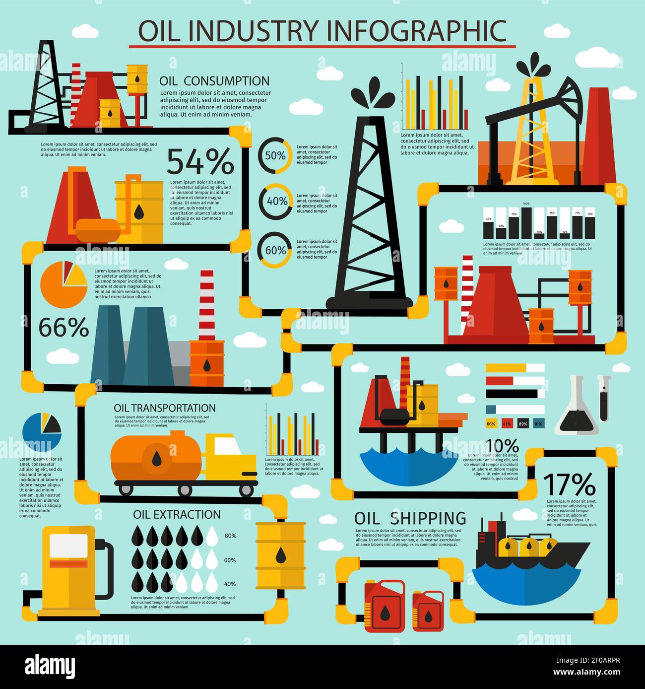 Oil industry infographic set step by step oil production from ...