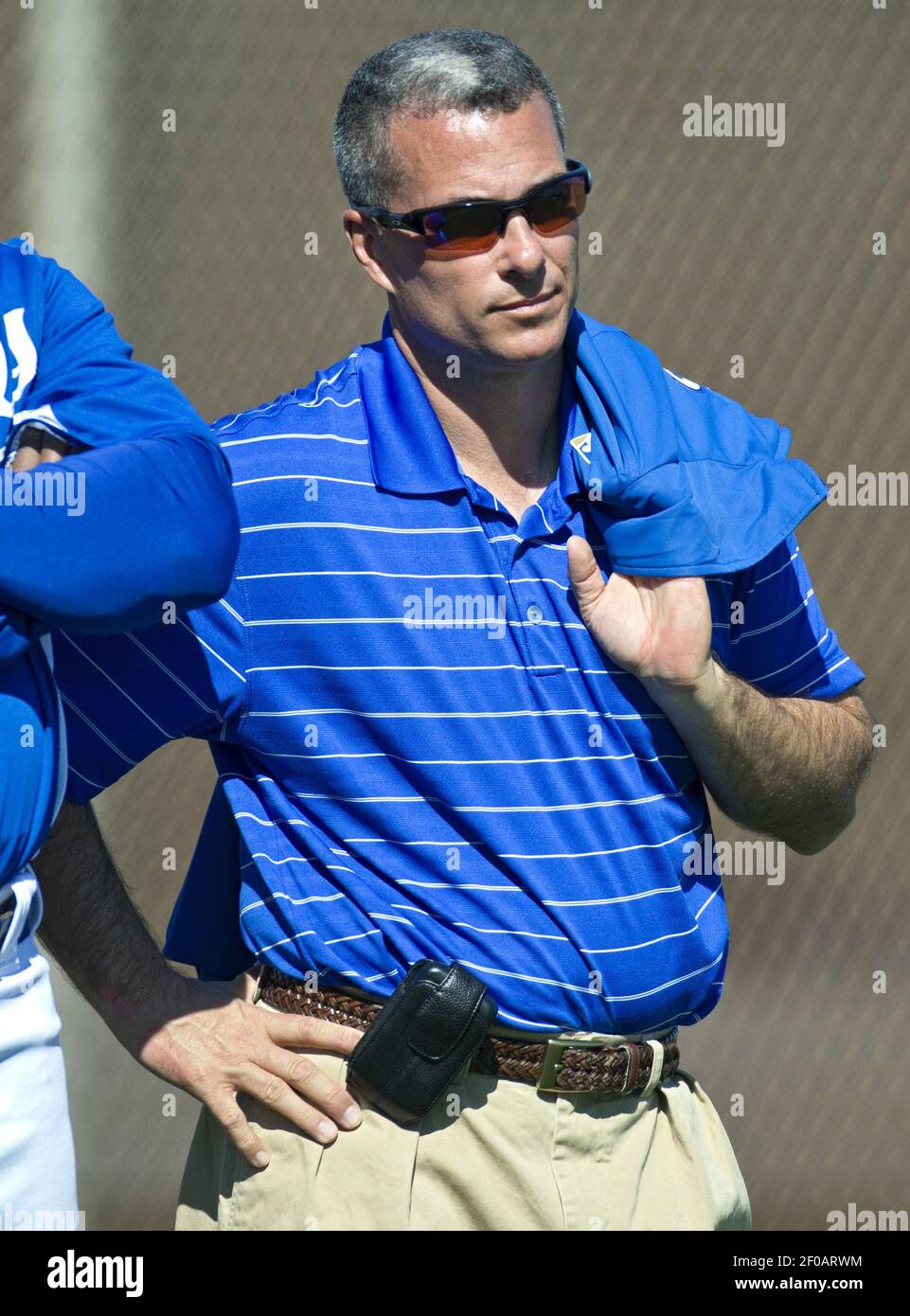 Kansas City Royals general manager Dayton Moore watches practice during ...