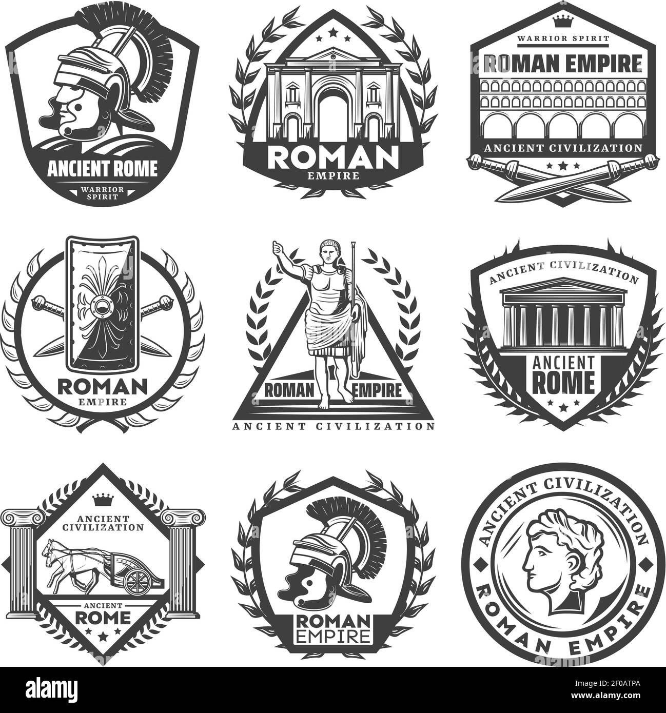 Vintage monochrome roman empire labels set with Caesar ancient ...
