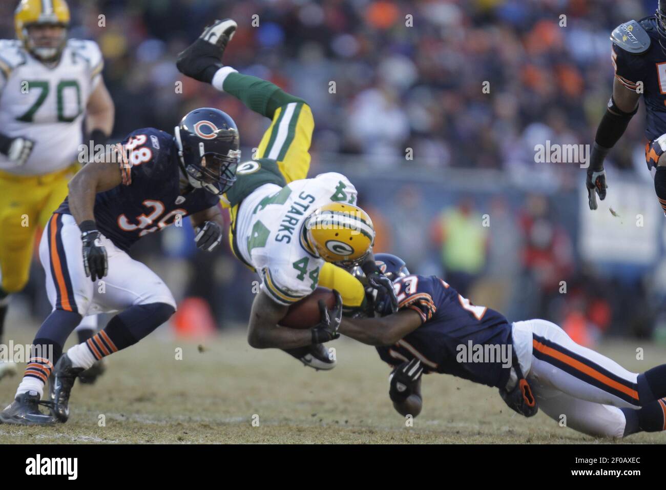 Green Bay Packers running back James Starks (44) is tackled after a 12 ...