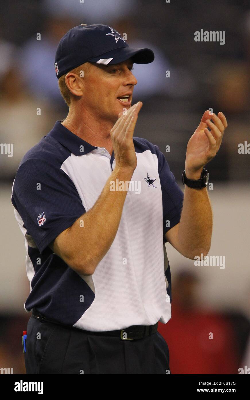Dallas Cowboys head coach Jason Garrett encourages his players before ...