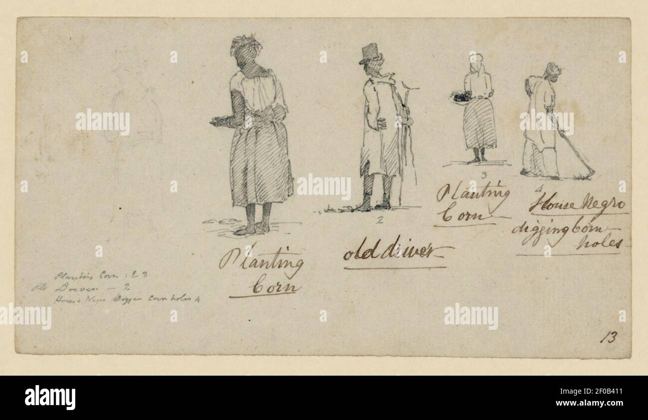 Planting corn. Old driver. Planting corn. House Negro digging corn ...