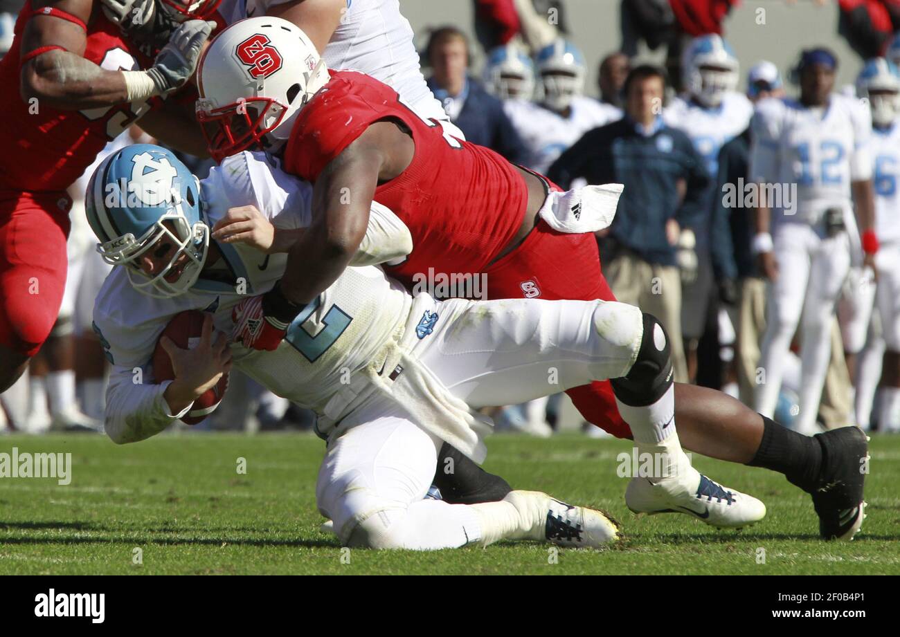 North Carolina State's Brian Slay (55) sacks North Carolina quarterback ...