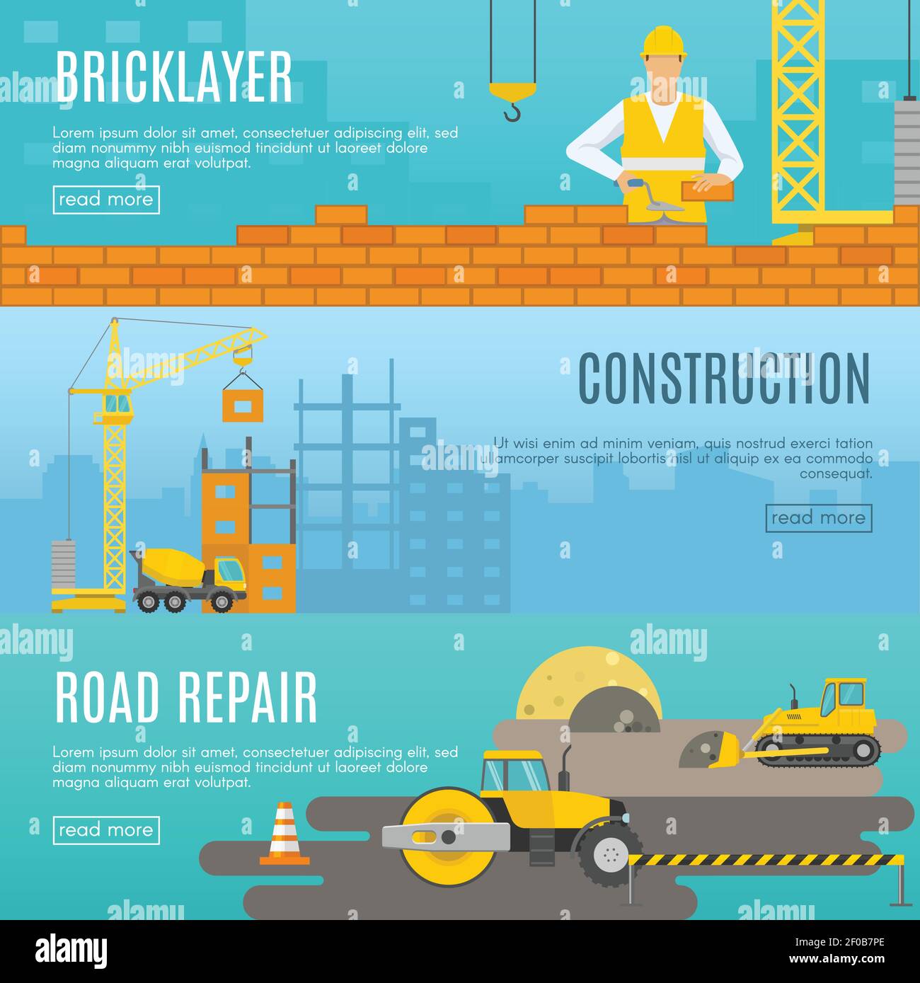 Three horizontal construction banner set with descriptions of ...