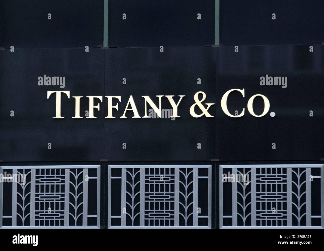 Tiffany & Co. logo of US luxury jewelry and specialty retailer is seen ...