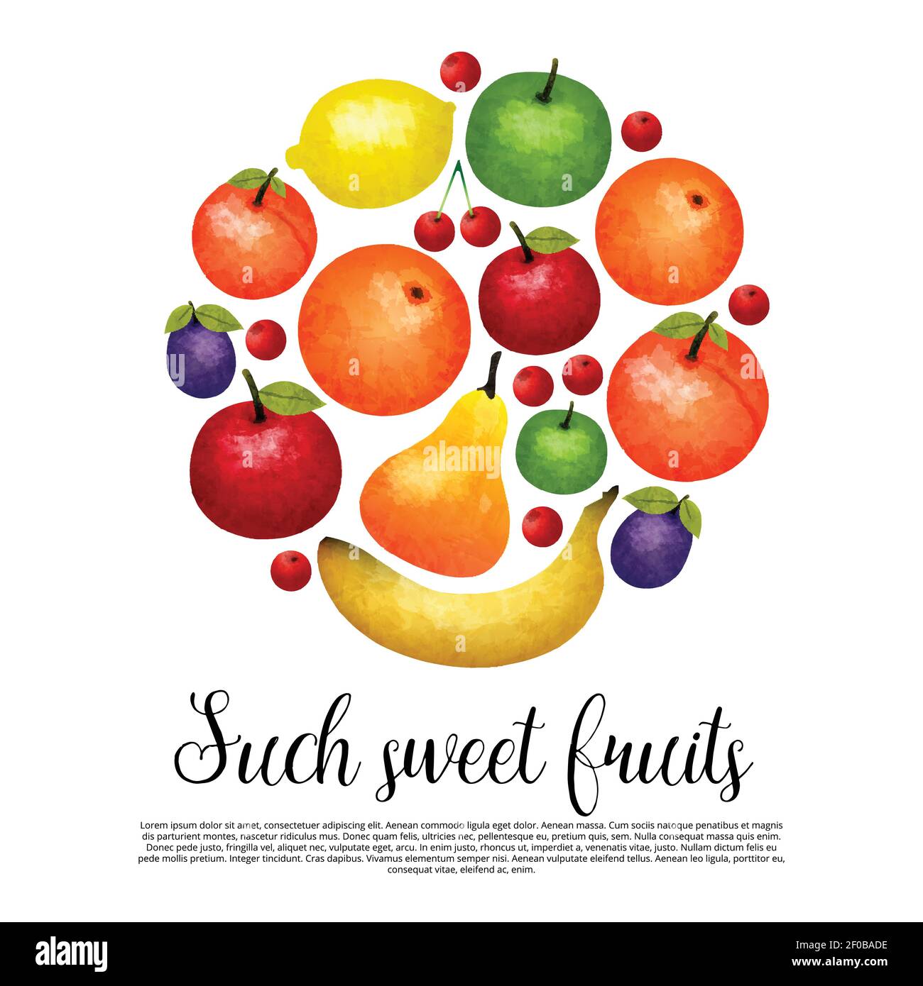 Aquarel sweet fruit round design with colorful harvest title and text ...