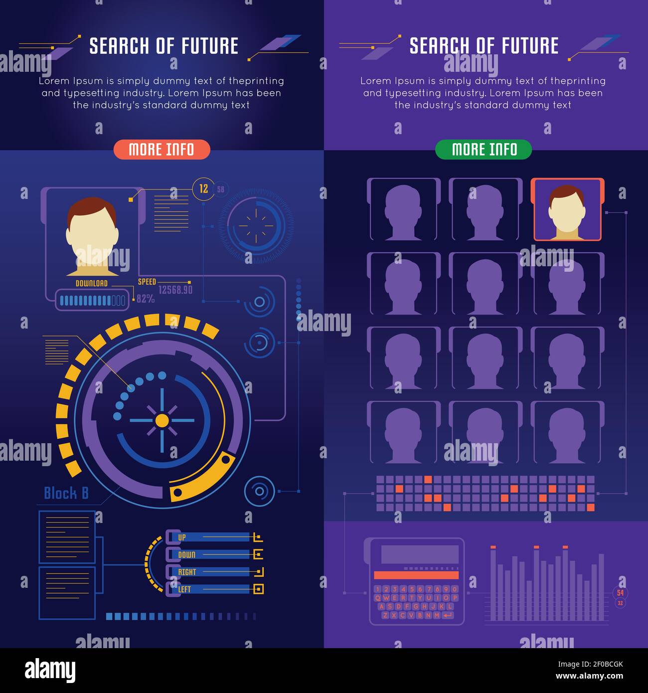 Two vertical abstract future interface banner set with headlines search ...