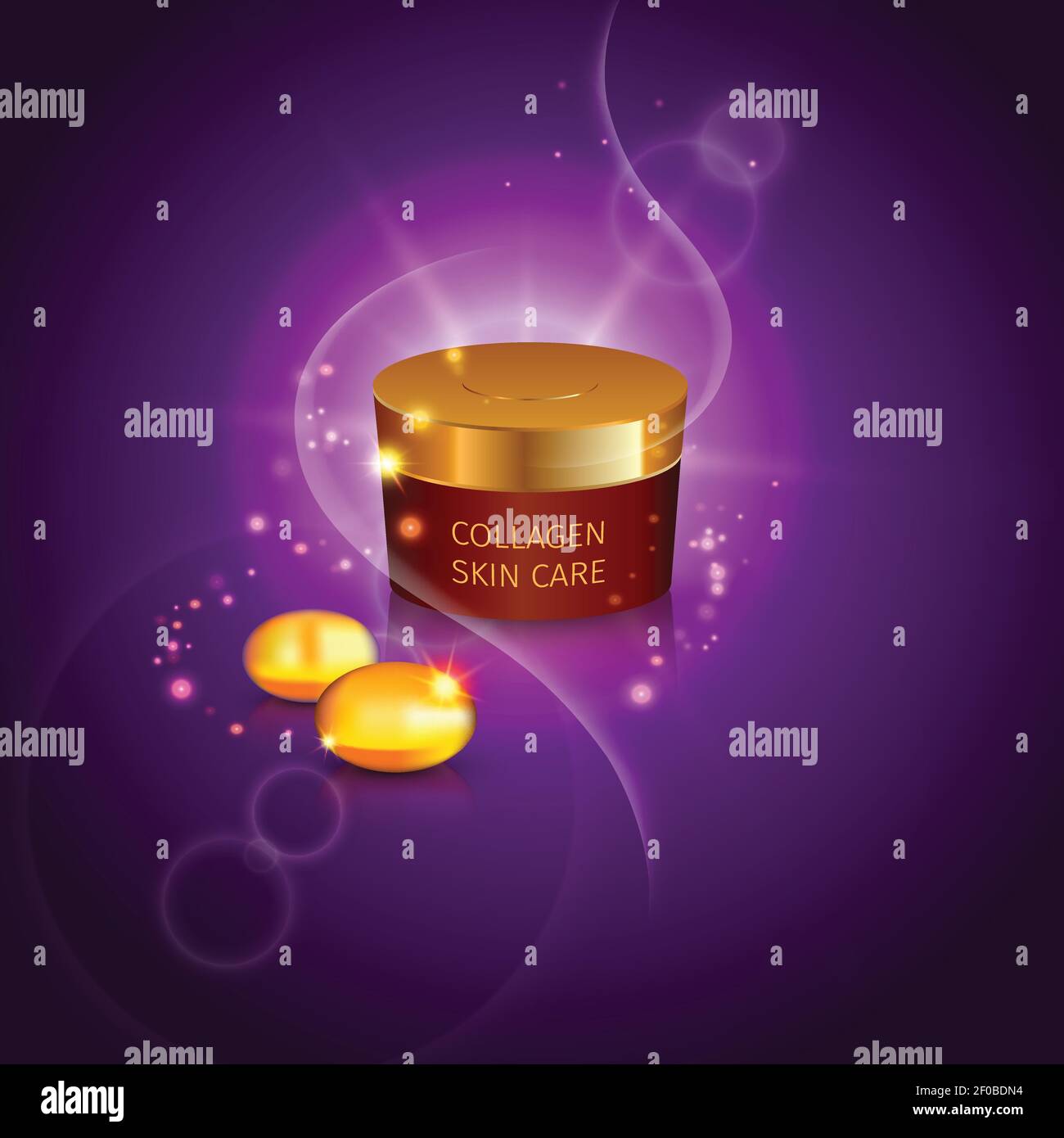 Collagen Serum tube poster with realistic pack of cream on purple ...