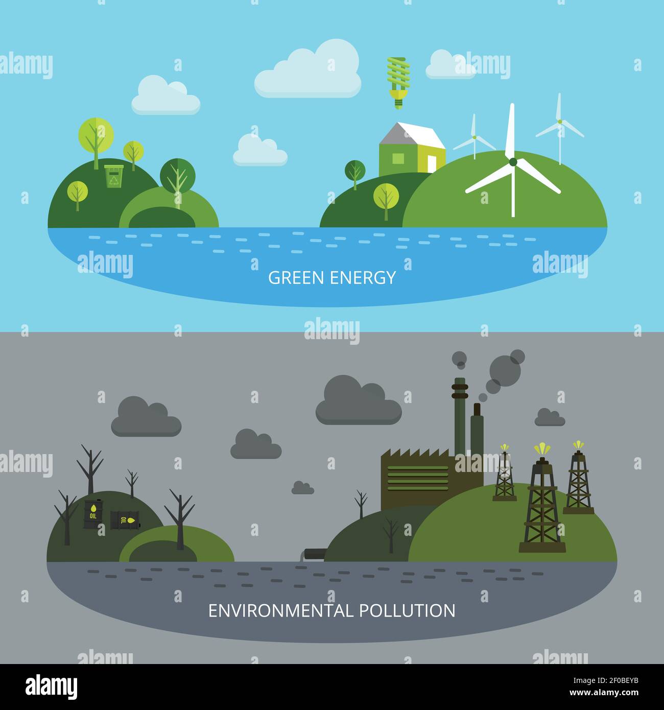 Ecological climate banners with green energy on blue background ...