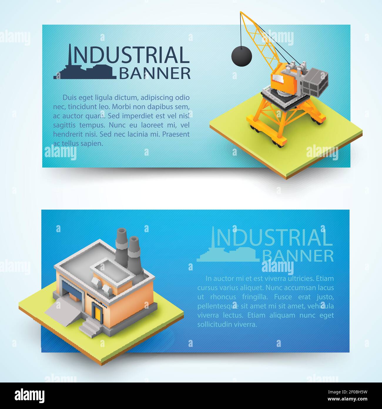 Construction vehicle and building of factory horizontal 3d banners on ...