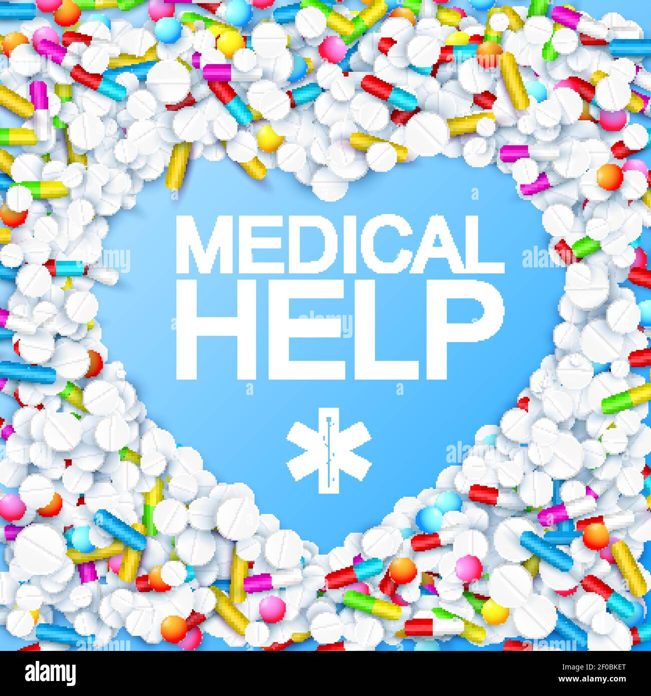 Abstract medication template with heart shape colorful capsules ...