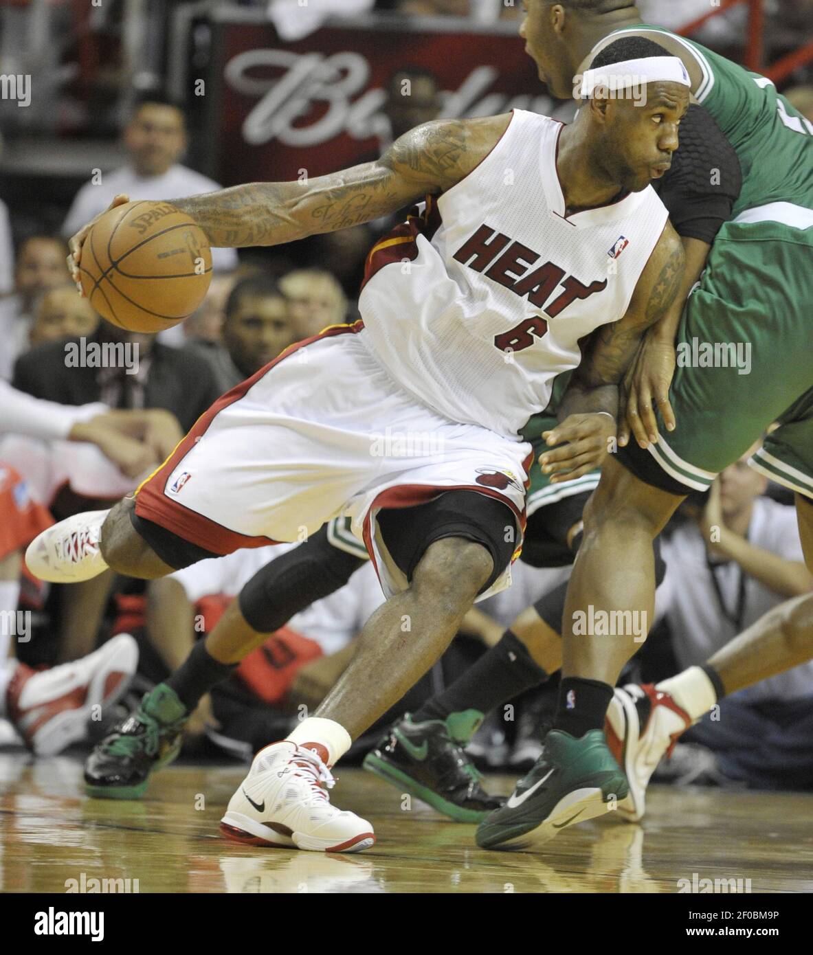 The Miami Heat's LeBron James looks for open space against the Boston ...