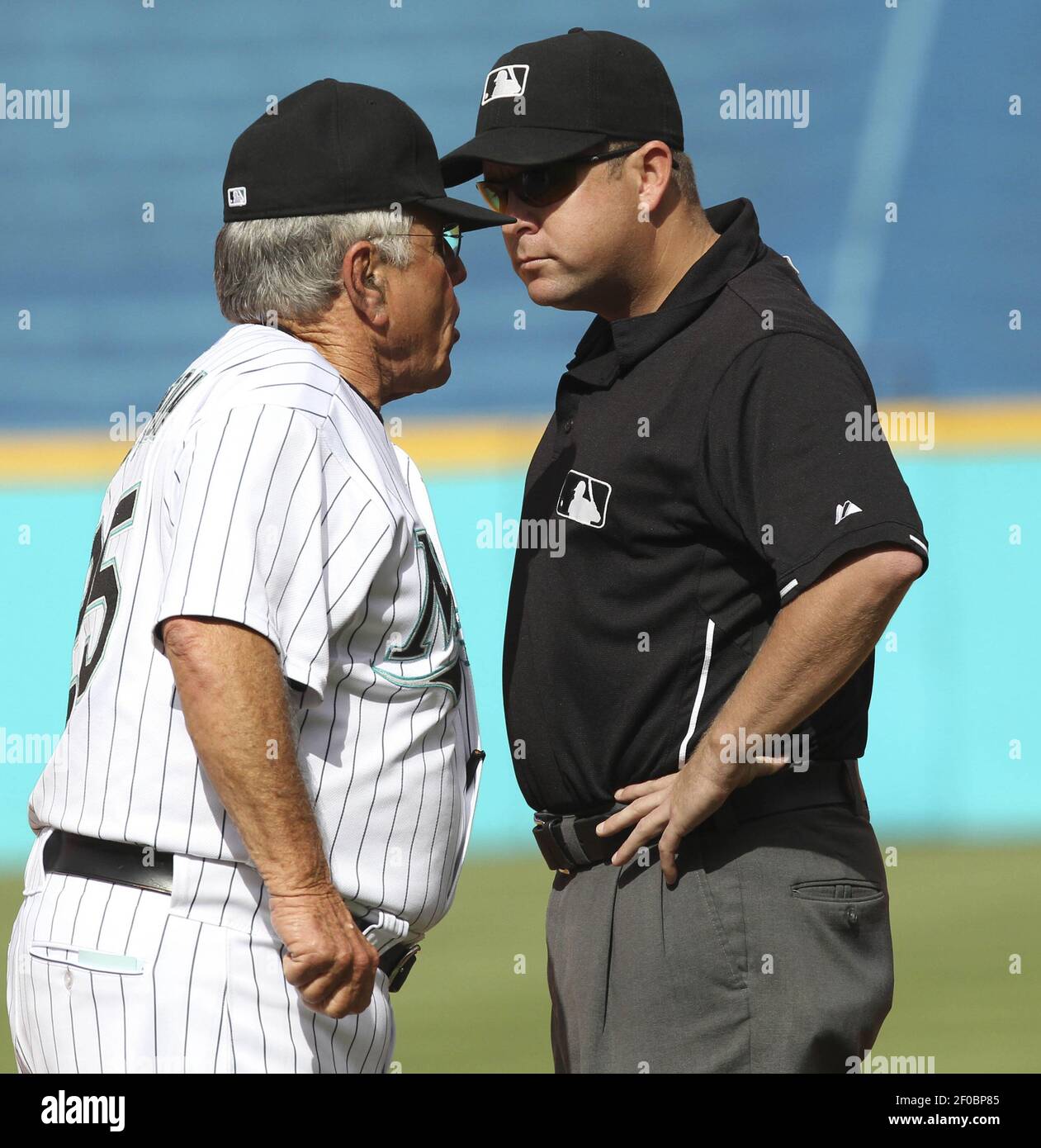 Florida Marlins' manager Jack McKeon argues with first base umpire Todd ...