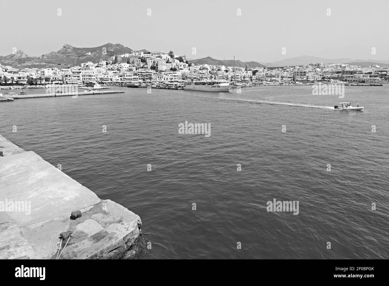 Old history in cyclades island harbor and boat santorini naksos europe ...