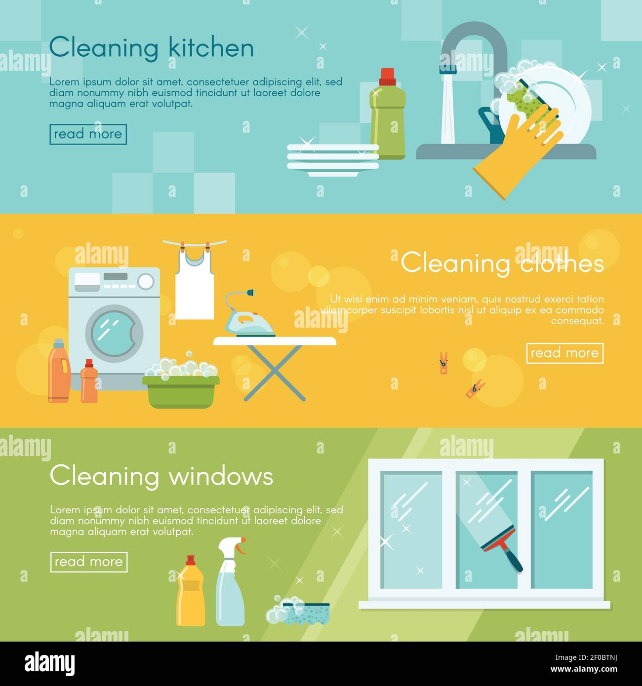 Three horizontal banners set with different types of work in house ...