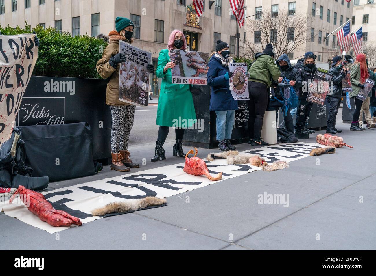 Animal rights activists staged rally in front of Saks Fifth Avenue ...