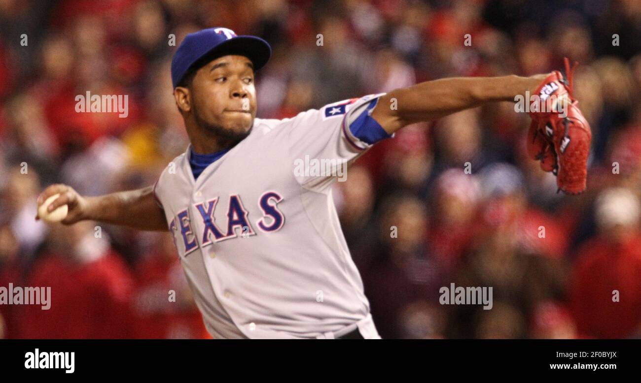 Texas Rangers pitcher Neftali Feliz works against the St. Louis ...