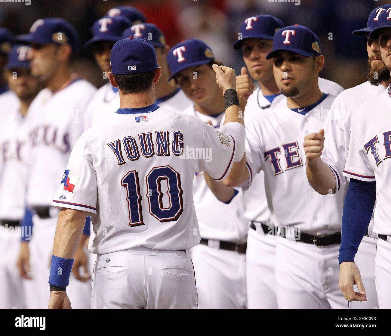 Texas Rangers' Michael Young (10) is introduced as the Rangers play ...