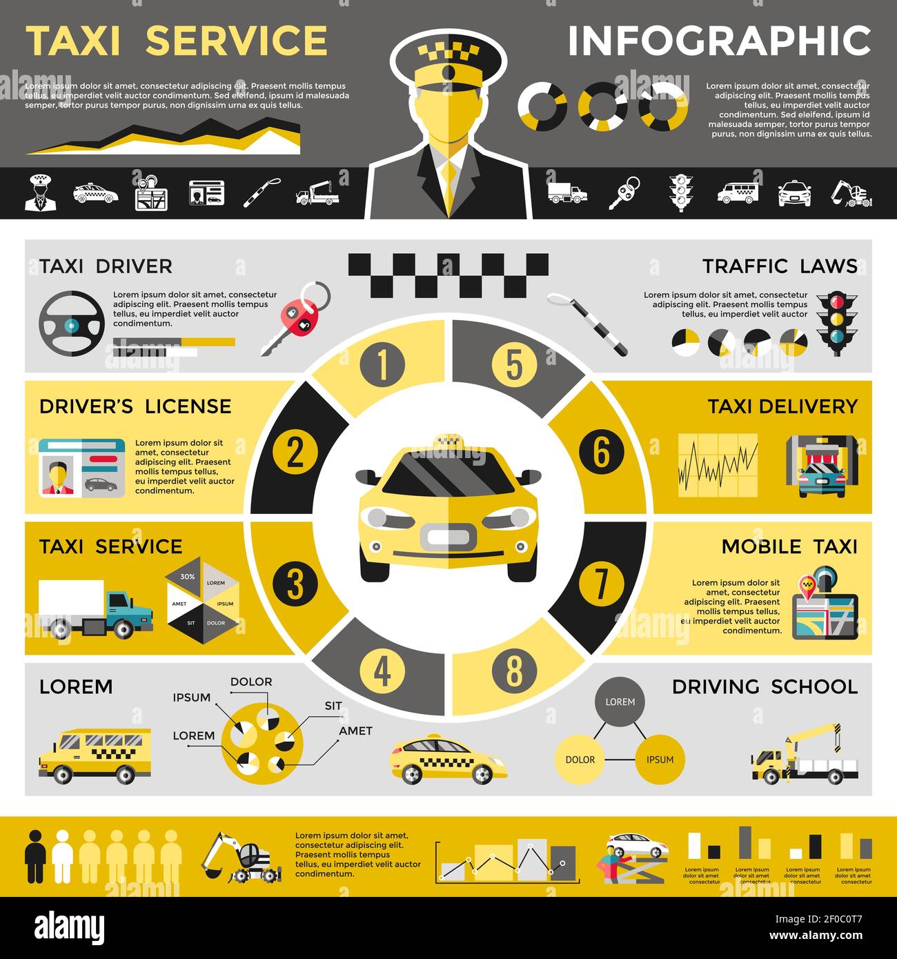 Colored taxi service infographic concept with diagram of vehicles ...