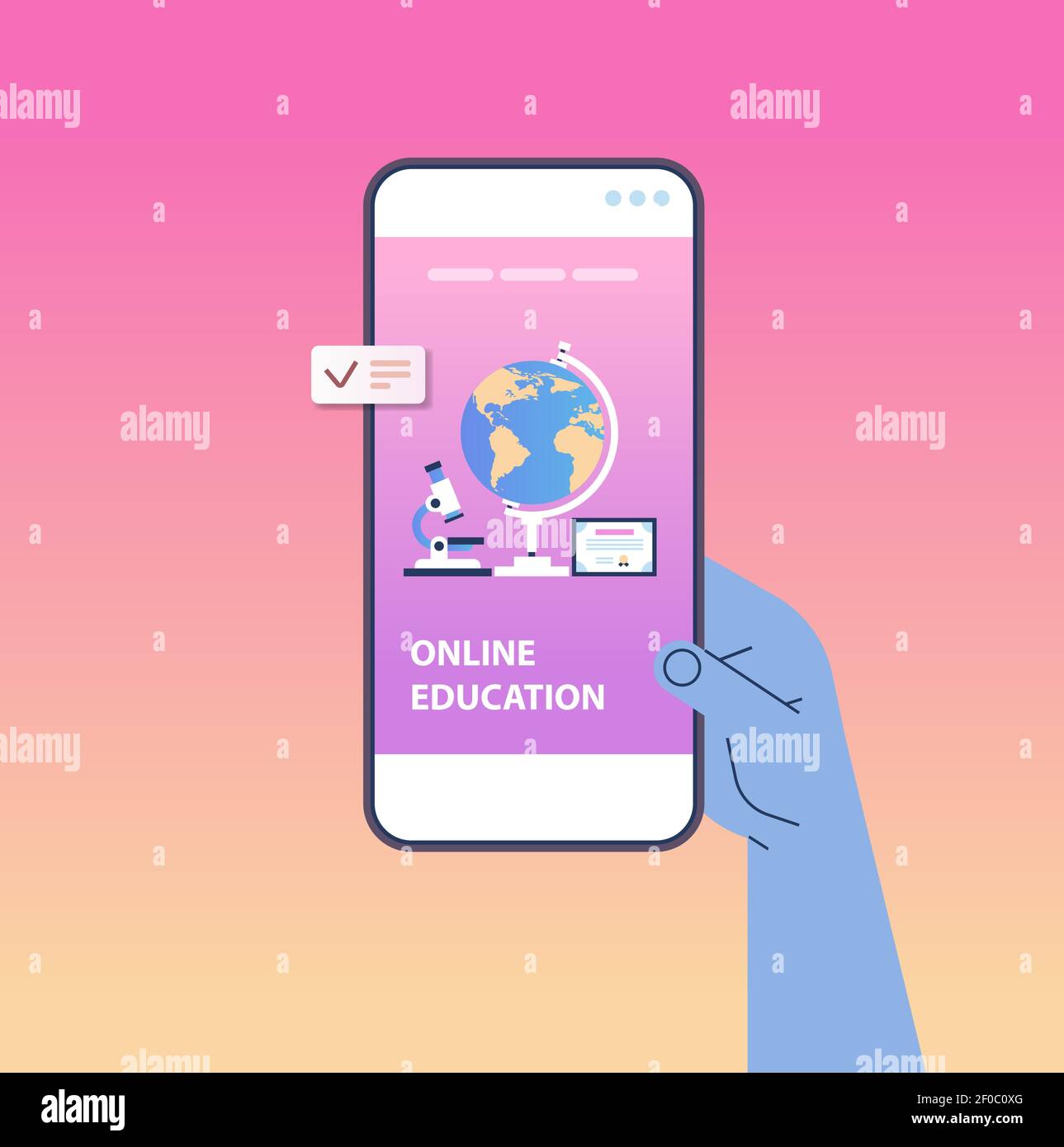 human hand using mobile educational app on smartphone screen online ...