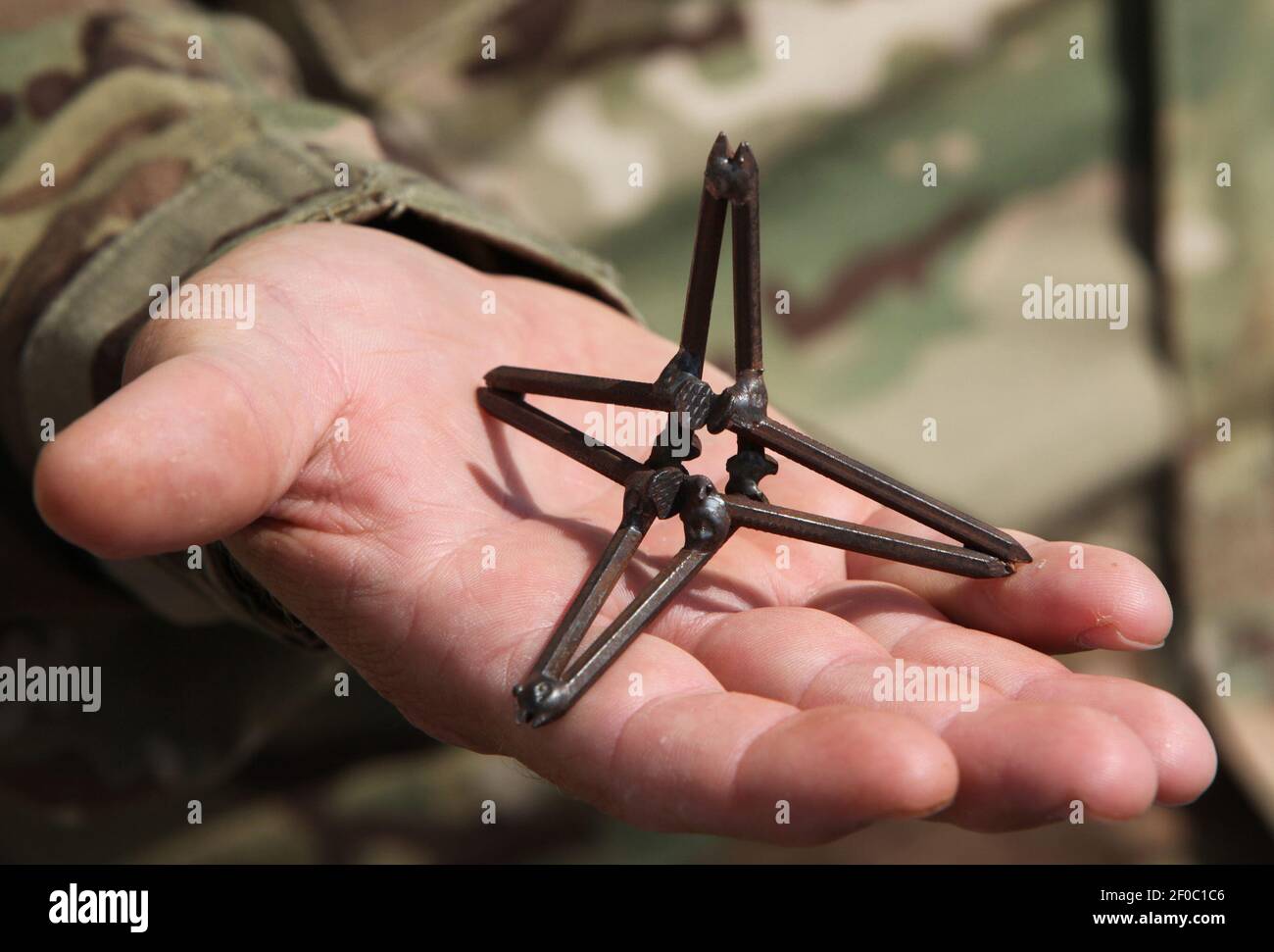A homemade caltrop that the drug smugglers will throw out to try and ...
