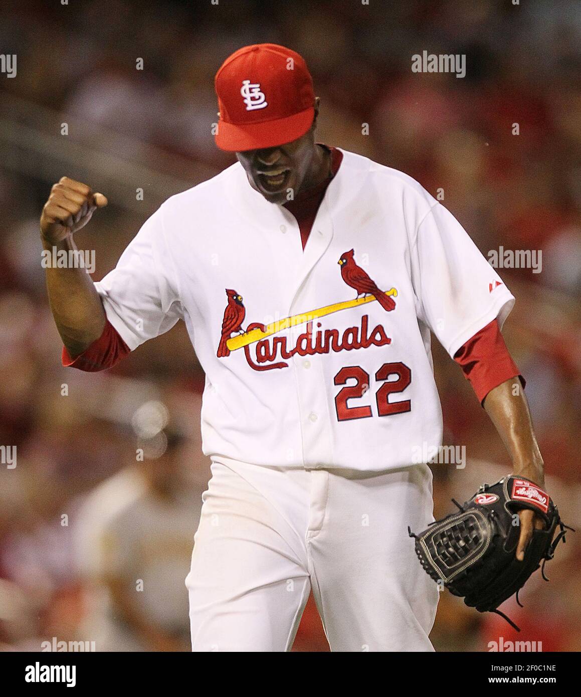 St Louis Cardinals pitcher Edwin Jackson celebrates after escaping the ...