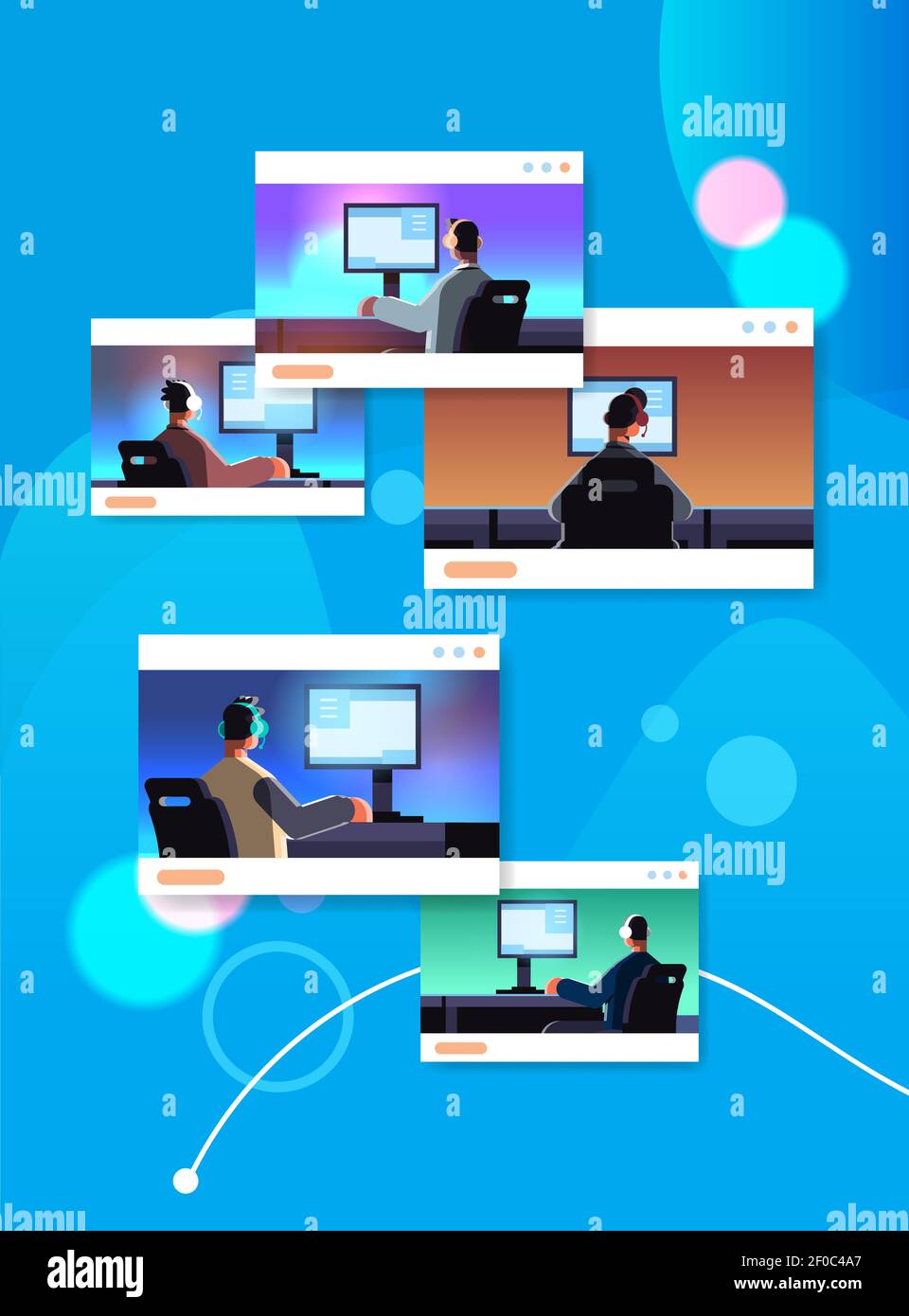 set virtual gamers playing online video games on computers e-sport ...