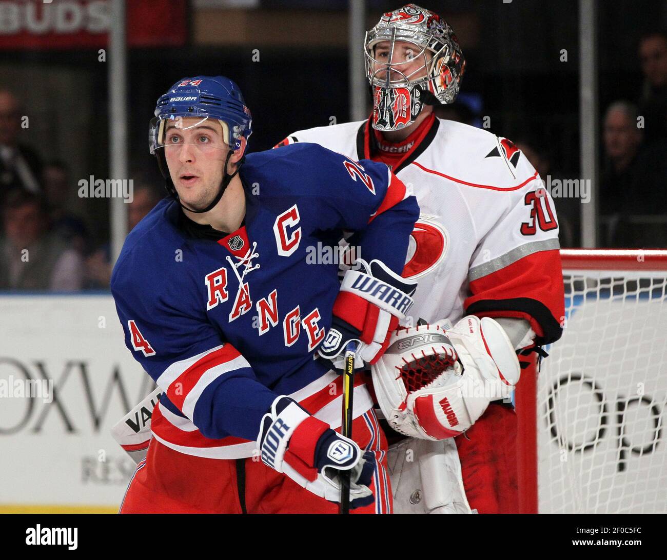 The New York Rangers' Ryan Callahan (24) positions himself in front of ...