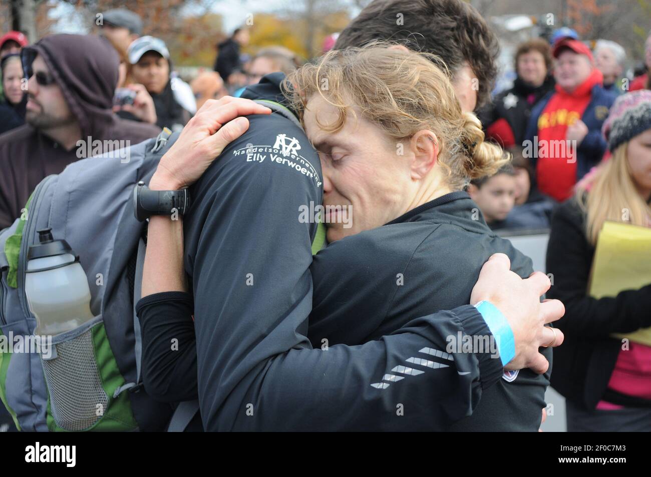 Mariska Kramer of the Netherlands, right, receives a hug from her ...