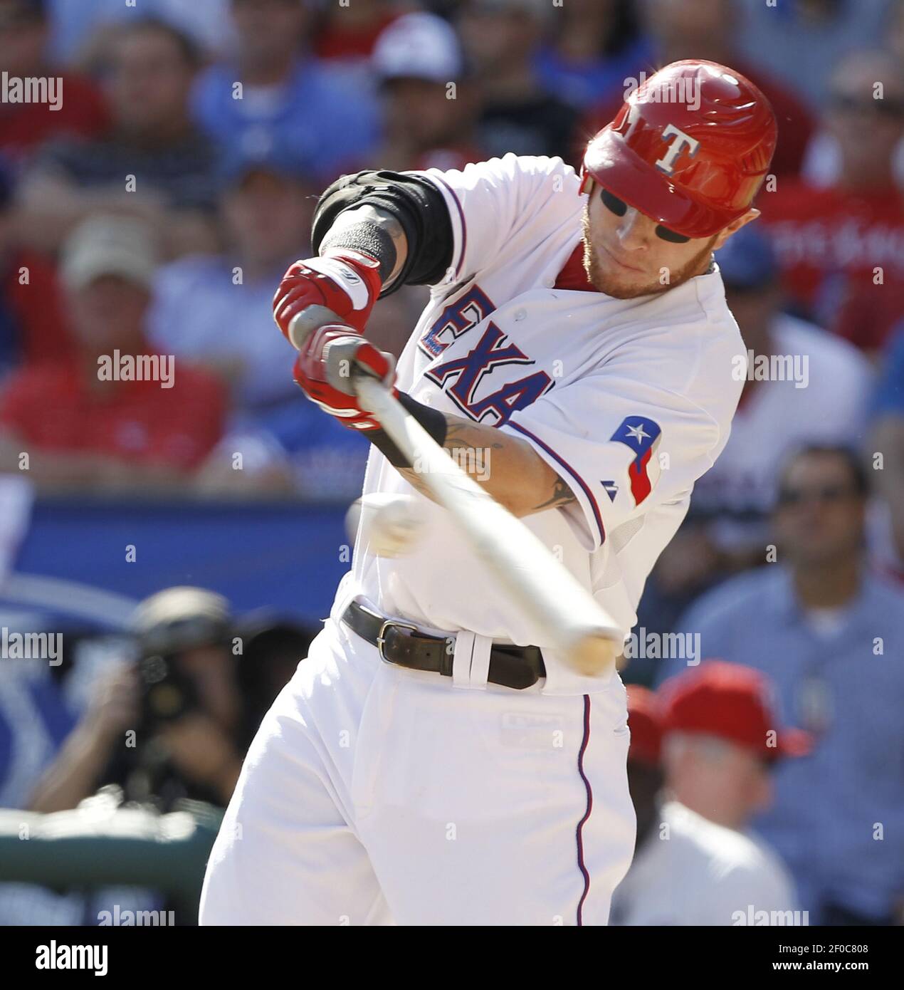 Texas Rangers left fielder Josh Hamilton (32) connects on a double in ...