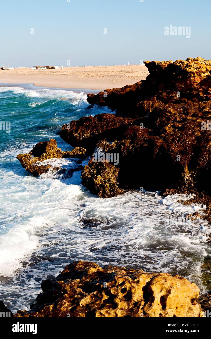 In oman coastline sea ocean gulf rock and beach relax near sky Stock ...