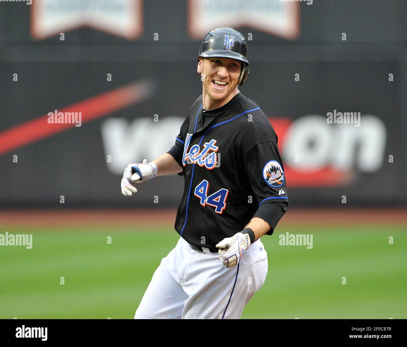 New York Mets left fielder Jason Bay (44) reacts after hitting a walk ...