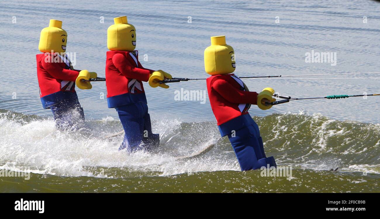 Lego figures water-ski during the Pirate's Cove Live Water Ski Show, on ...