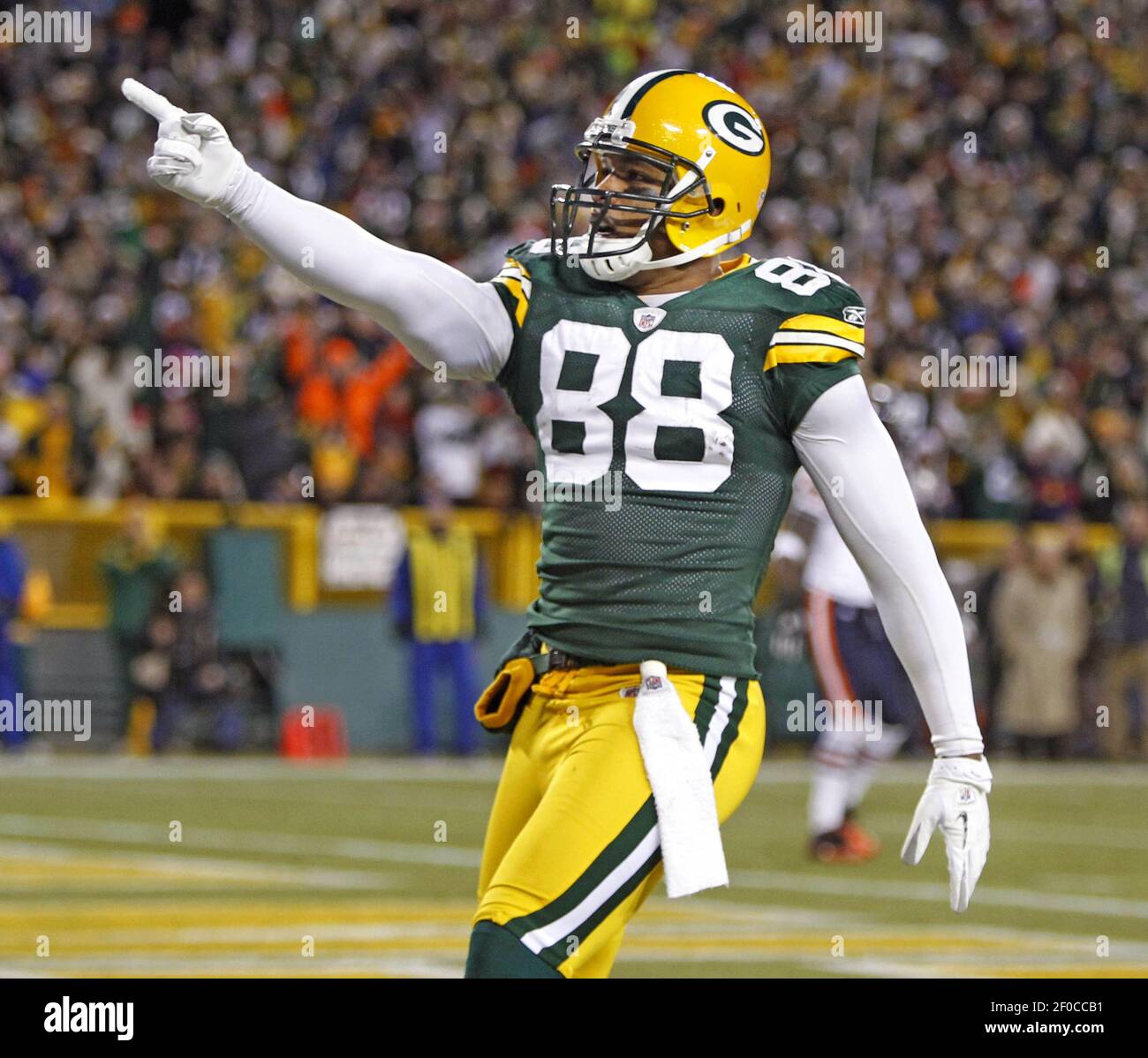 Green Bay Packers receiver Jermichael Finley react after scoring a ...