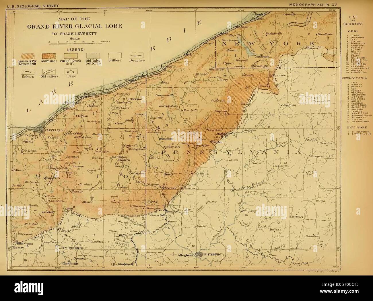 Plate 15 Map of the Grand River glacial lobe Stock Photo - Alamy