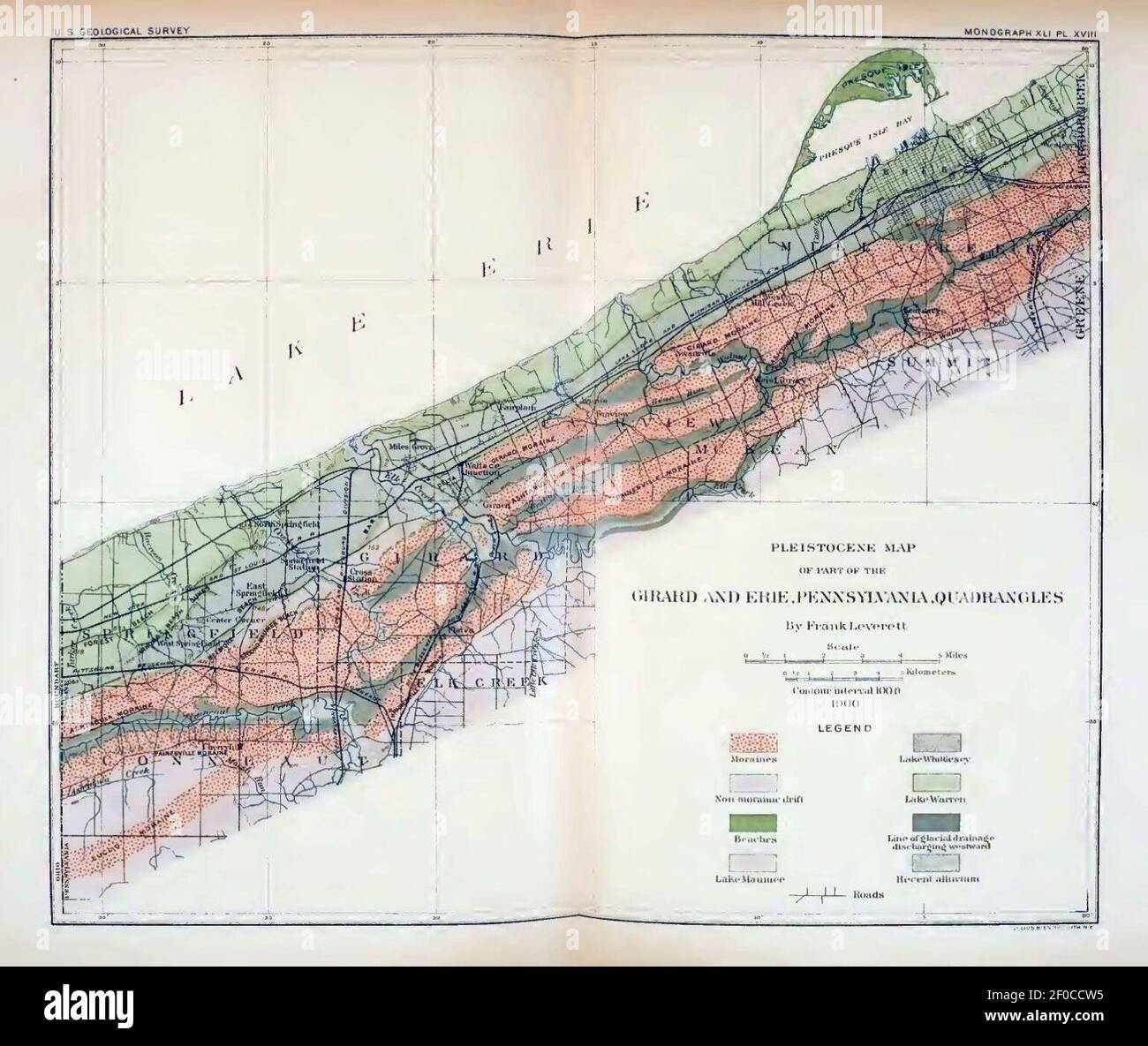 Plate 18 Pleistocene Map of Girard and Eire, Pennsylvania, Quad Stock ...