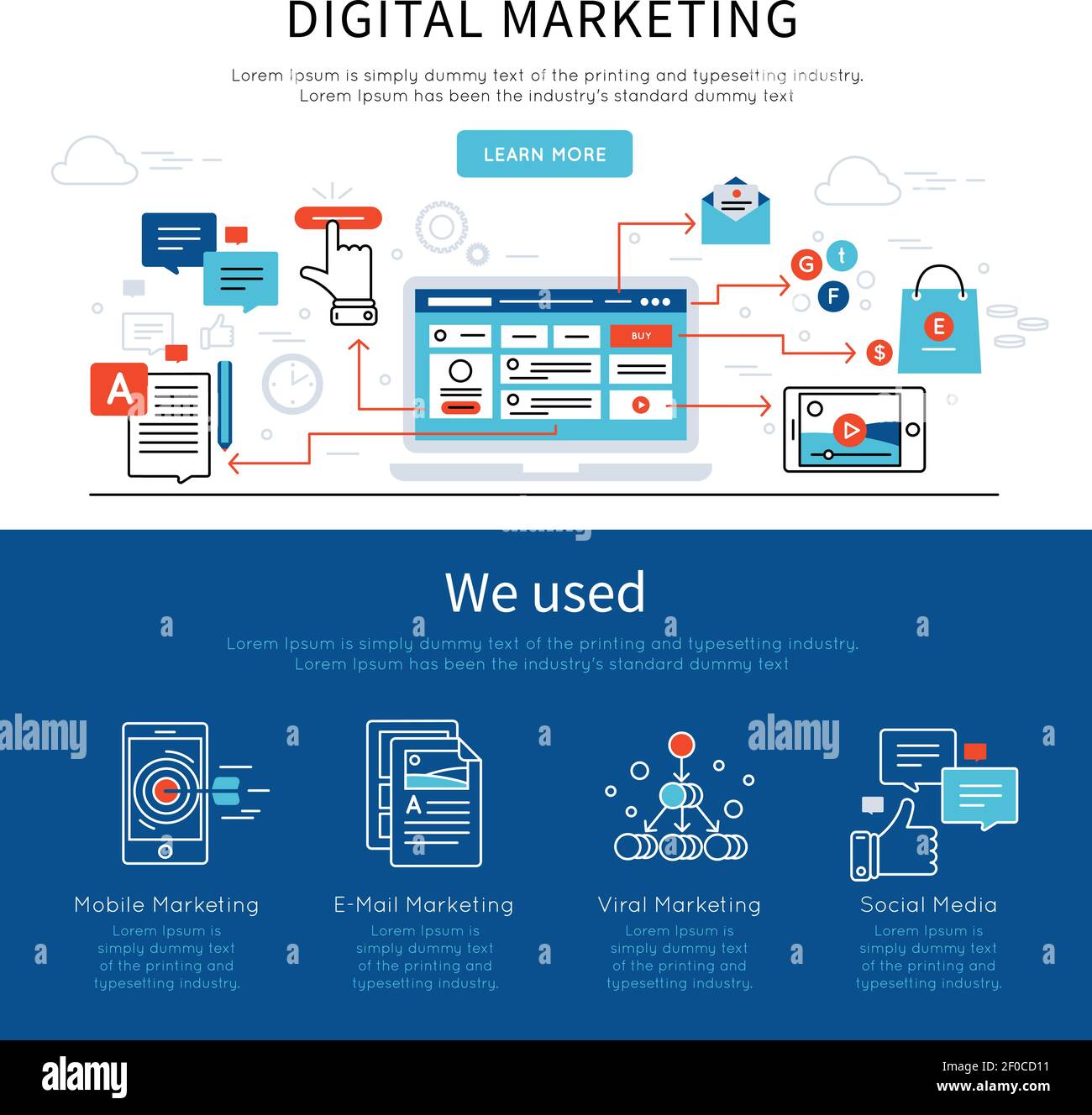 Two horizontal digital marketing banner set headlines of digital ...