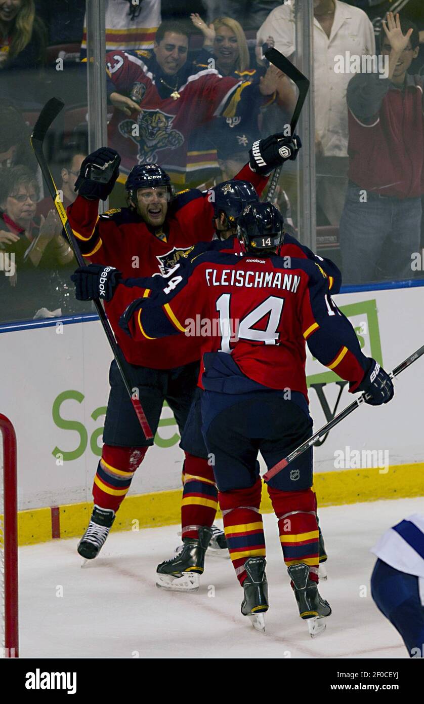 Kris Versteeg of the Florida Panthers celebrates his goal in the third ...